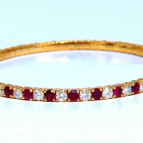 Jewelry | 465ct Vivid Red Natural Ruby Diamonds Tennis Flexible Bangle ...